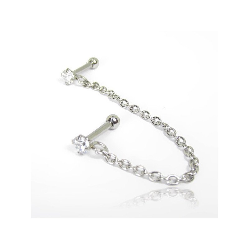 Piercing de Orelha - Cristais com Correntinha - 6ORE666 - Piercing Mania